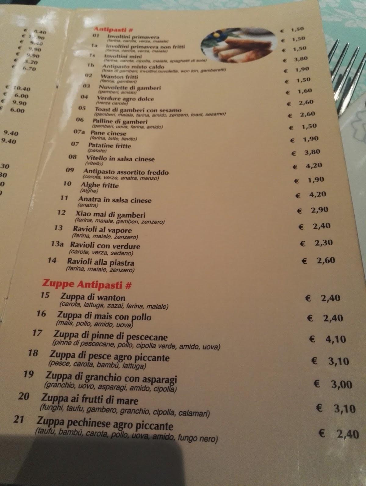 Menu da Ristorante Cinese Paradiso, Roma, Via di Prato Cornelio
