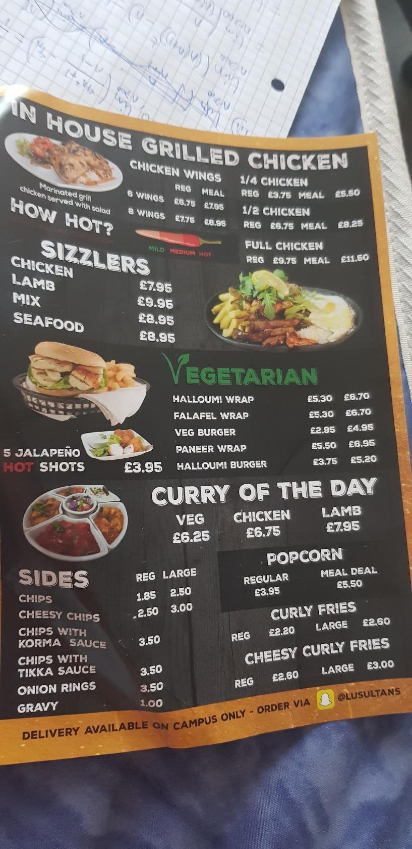 Menu at Sultan of Lancaster Experience restaurant, Lancaster, Lancaster ...