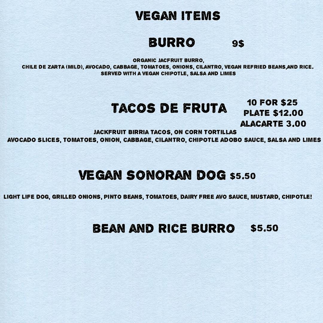 Menu at Taco stop restaurant, Tucson