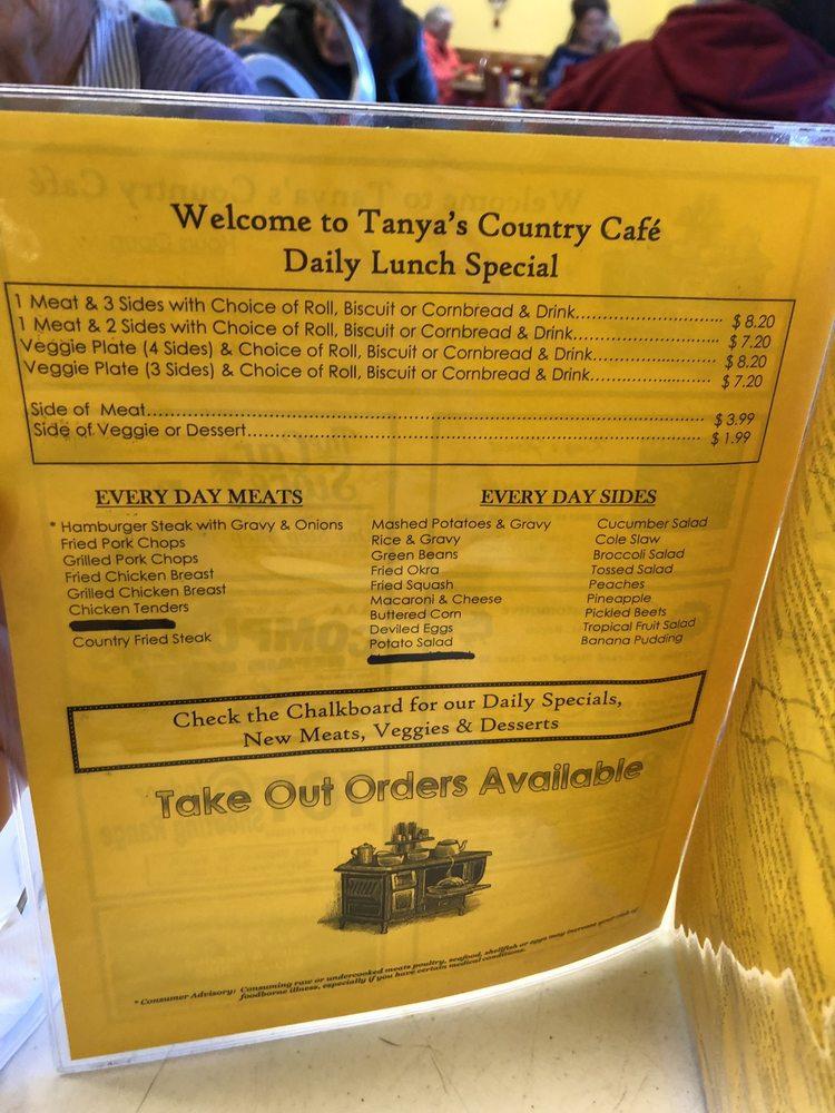 Menu at Tanya's Country Cafe, Myrtle Beach, Dick Pond Rd