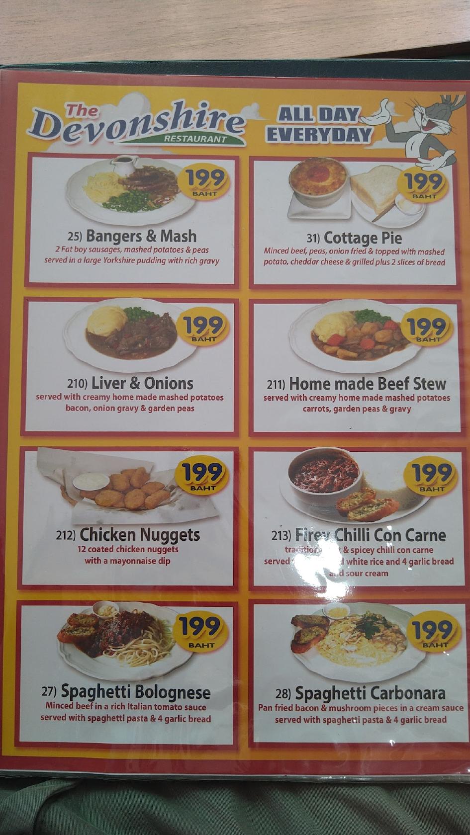 Menu at The Devonshire Restaurant & Guesthouse, Pattaya City