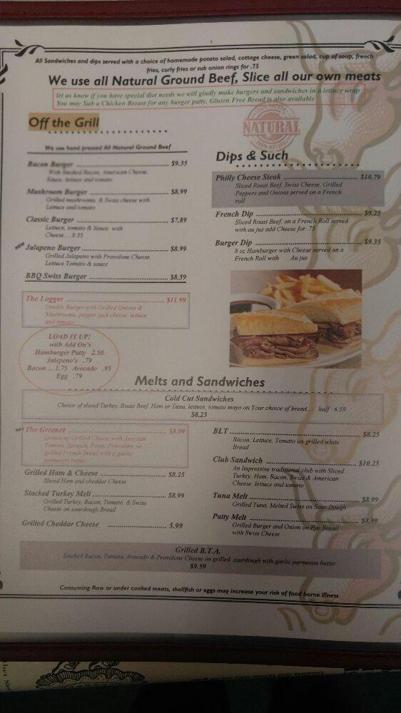 Menu at The Sandstone Cafe, Tenino