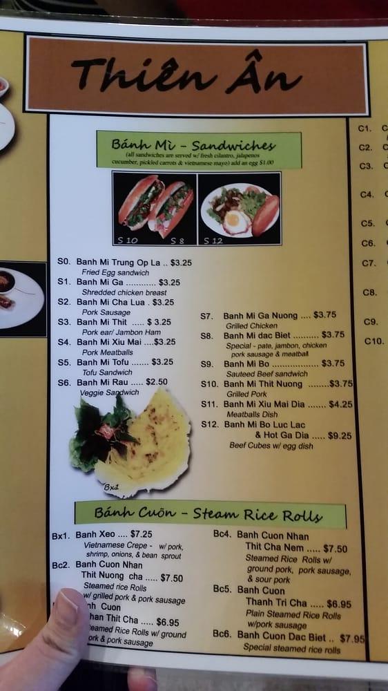 Menu at Thien An Sandwiches restaurant, Houston