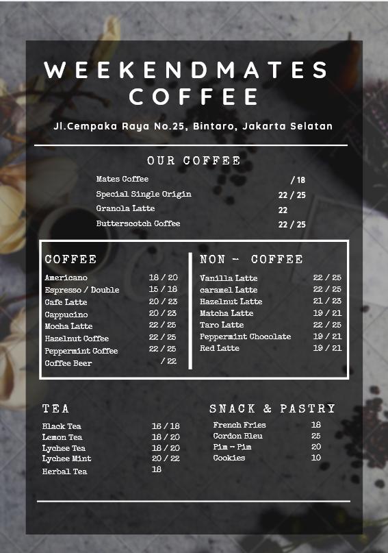 Menu at Weekend Mates Coffee, South Jakarta