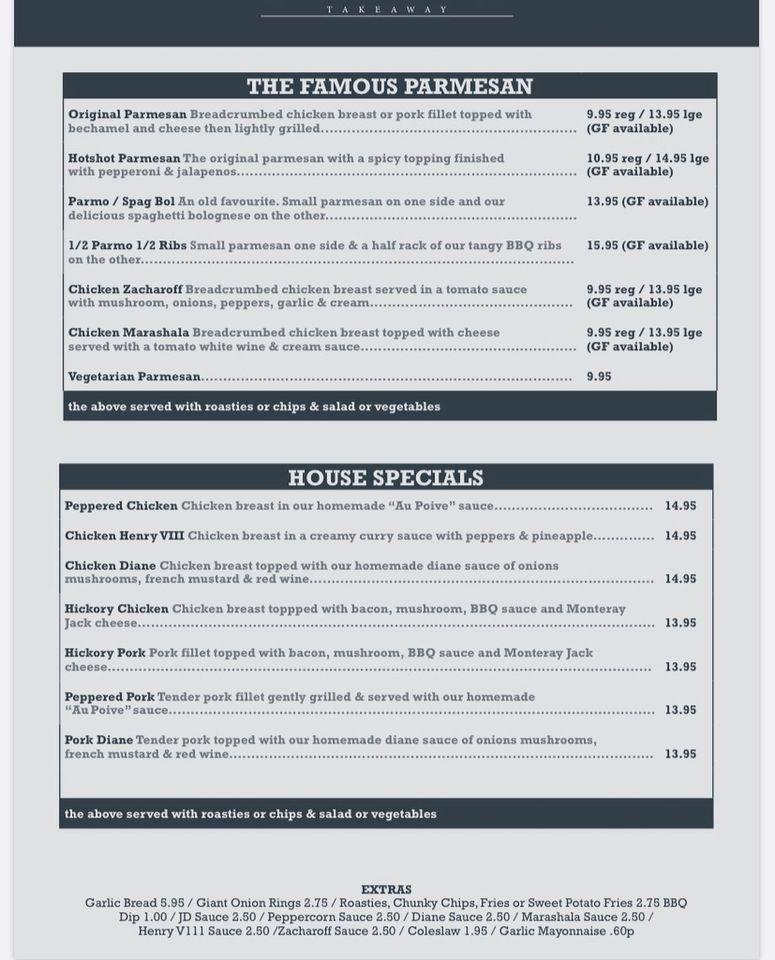 Menu at Central Park restaurant, Middlesbrough