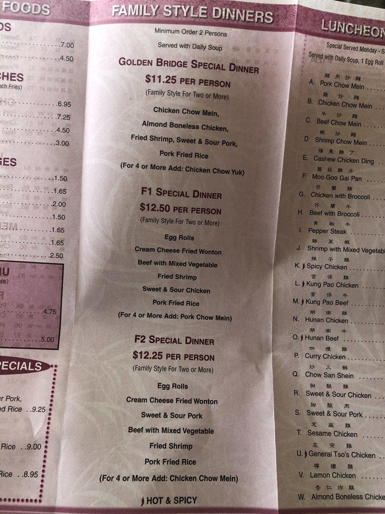 Menu at Golden Bridge Chinese Restaurant, Hardin