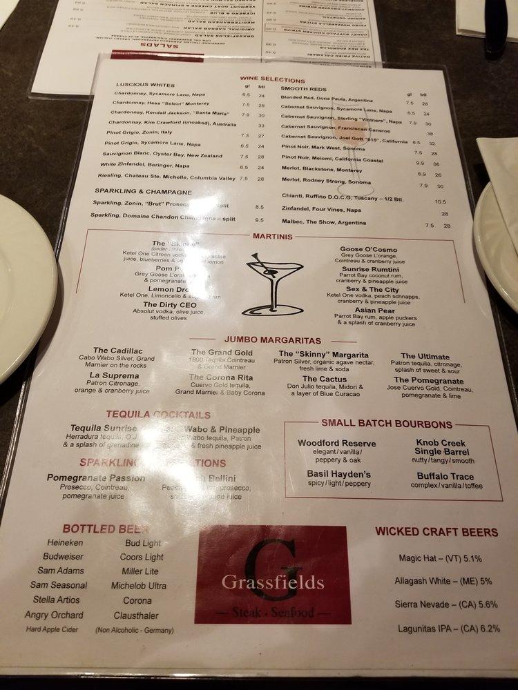 Menu at Grassfields Food & Spirits steakhouse, Andover