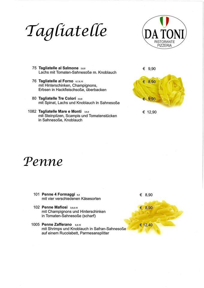 Menu at Pizzeria Da Toni, Trunkelsberg