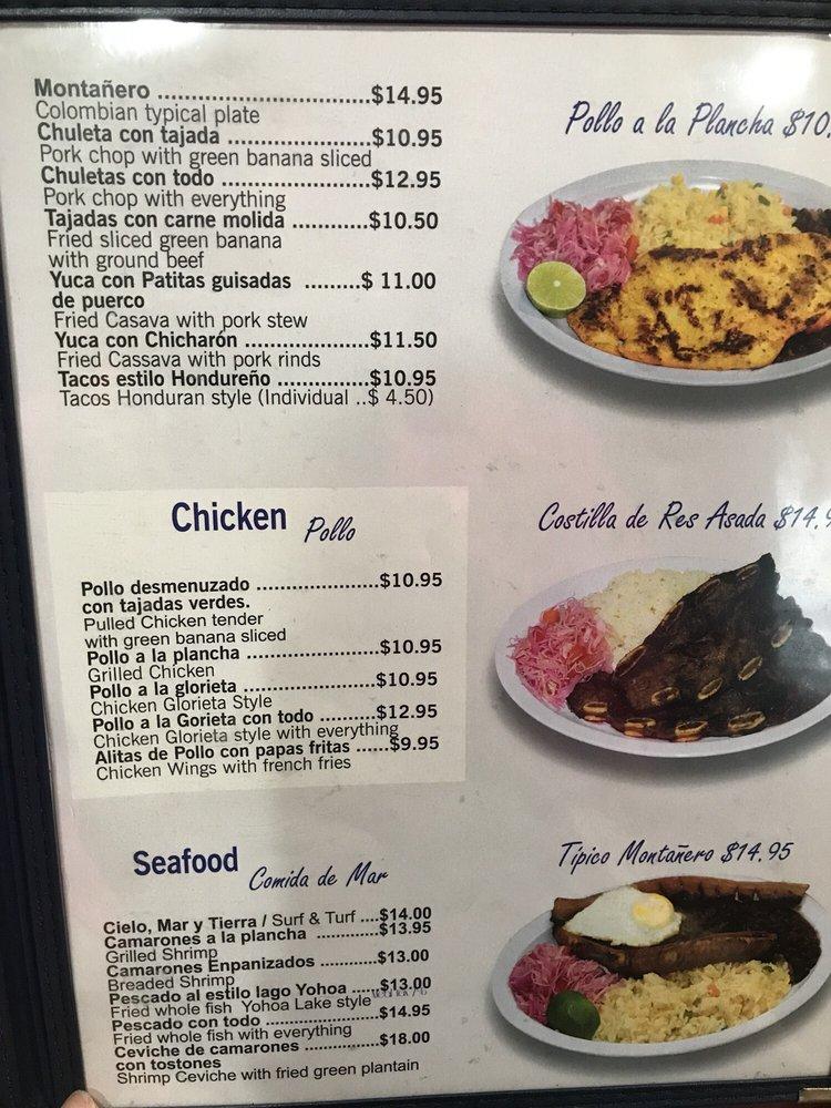 Menu at Rincón Hondureño restaurant, Chelsea
