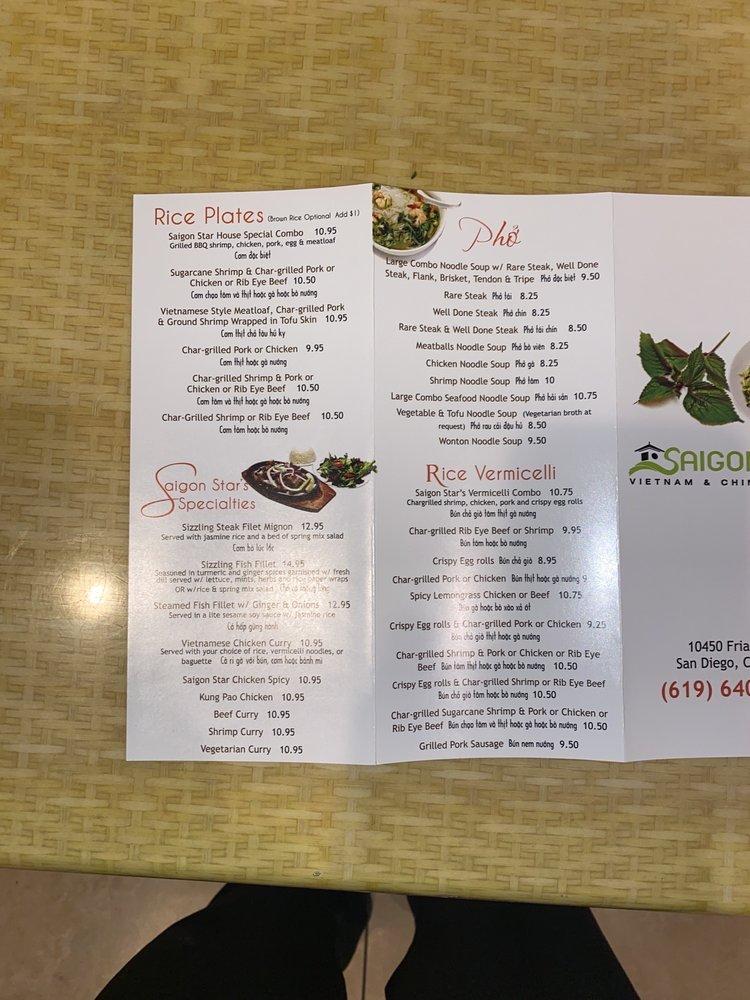 Menu at Saigon Star Restaurant, San Diego, Friars Rd suite e