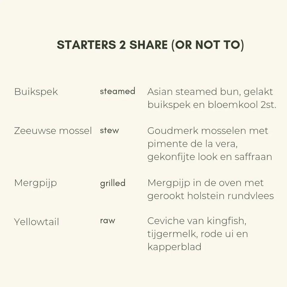 Menu at Sensi Concepts, Kalmthout