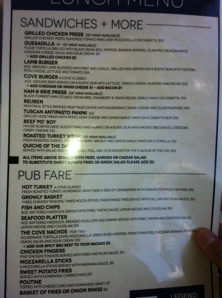 Menu at The Cove Inn restaurant, Westport