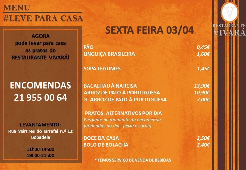 Menu em Restaurante Vivará, Bobadela