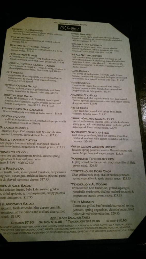 Menu at 75 Chestnut steakhouse, Boston, 75 Chestnut St