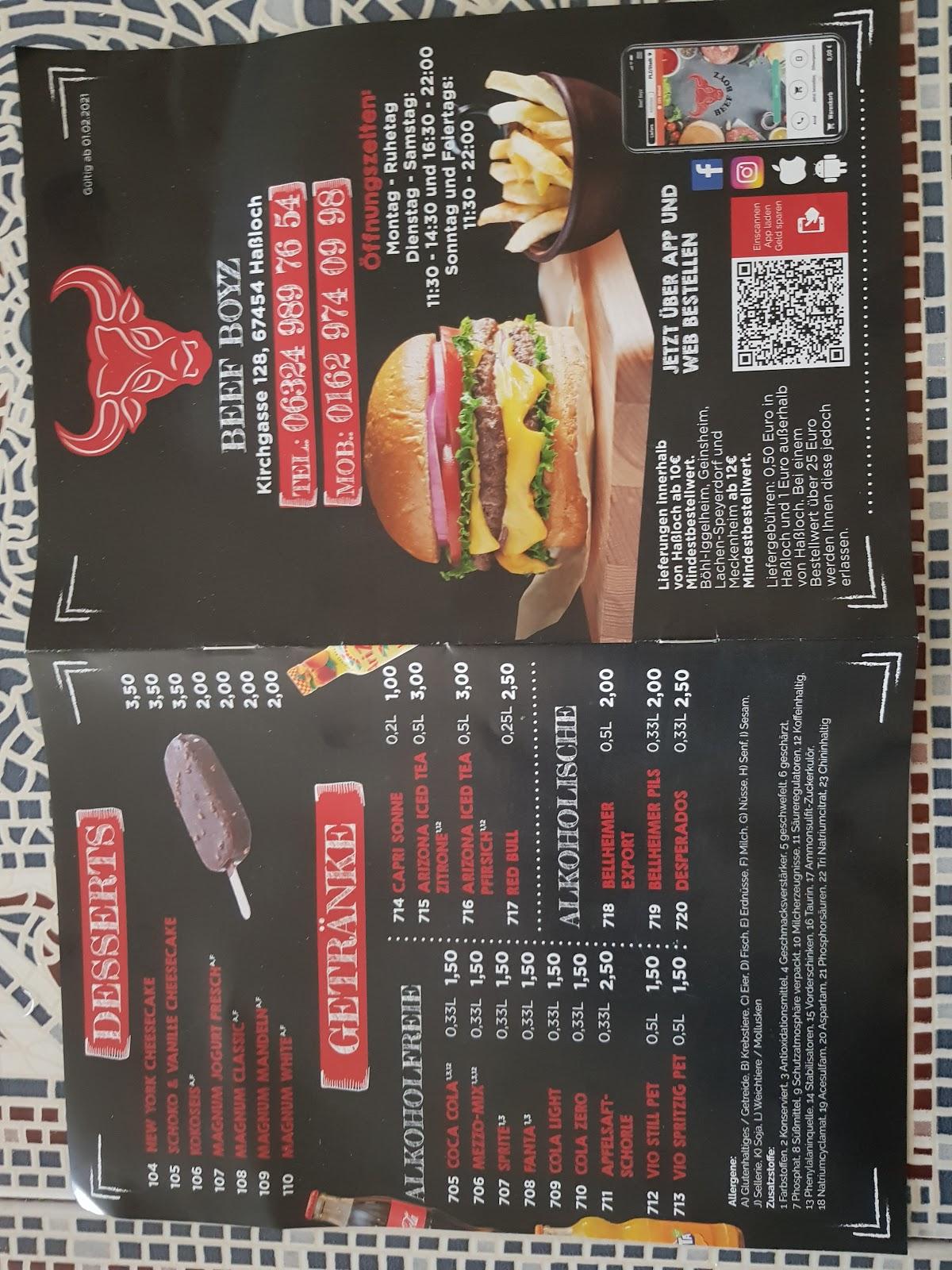 Menu at Beef Boyz restaurant, Haßloch