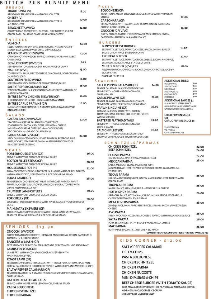 Menu at Railway Hotel Bunyip restaurant, Bunyip