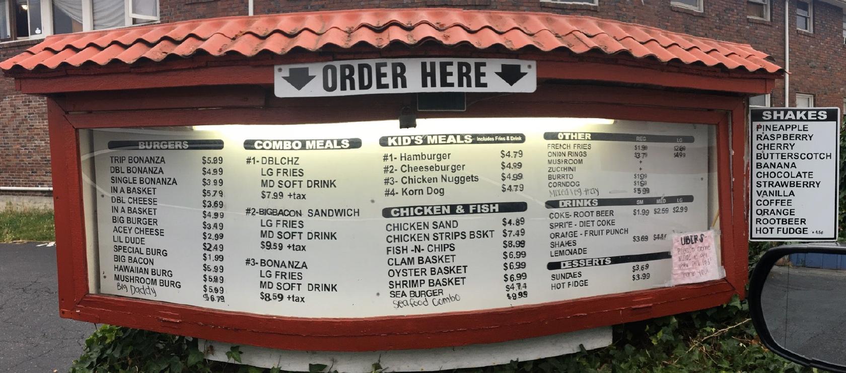 Menu at Burger Ranch fast food, Tacoma, 820 S 38th St