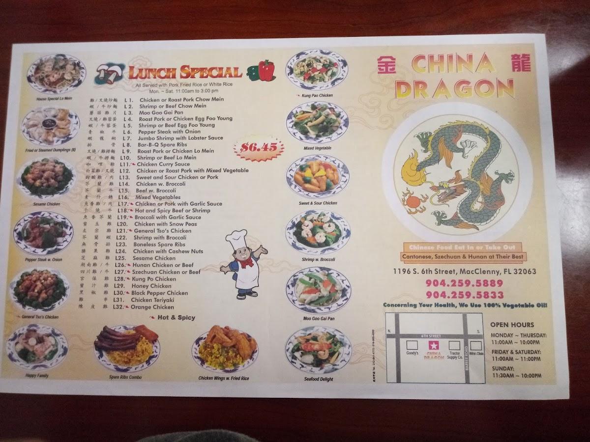 Menu at China Dragon restaurant, Macclenny, S 6th St