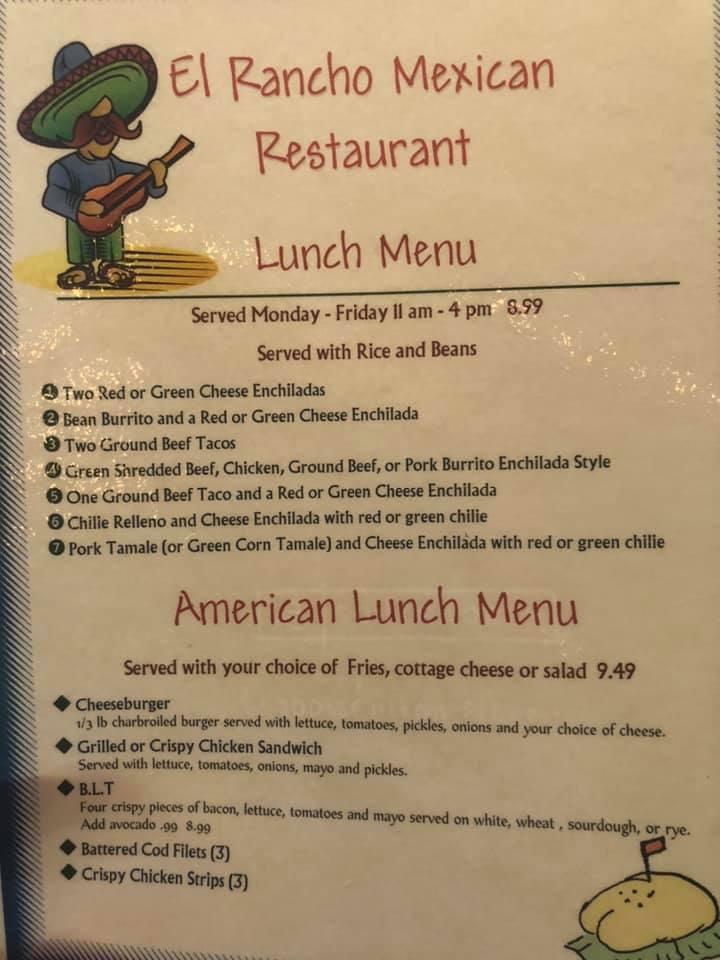 Menu at El Rancho restaurant, Payson