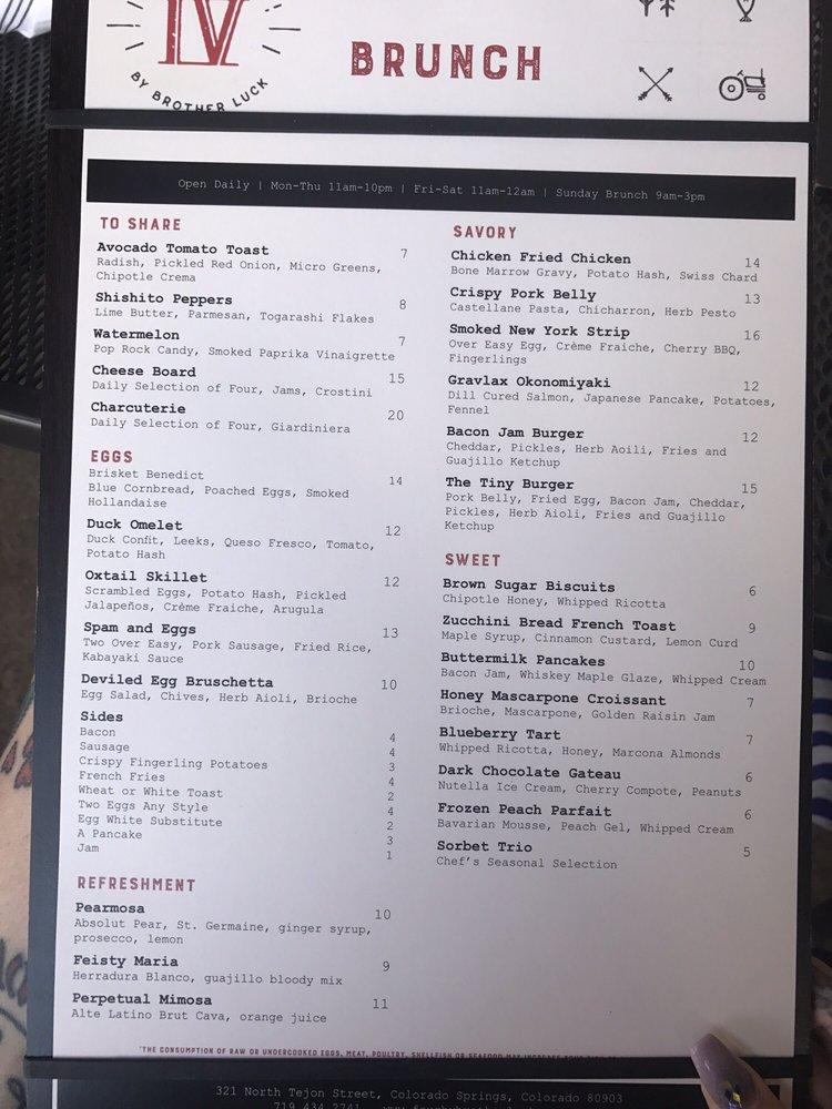 Menu at Four by Brother Luck pub & bar, Colorado Springs, 321 N Tejon St