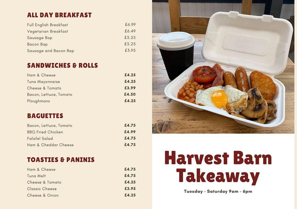 Menu at Harvest Barn, Peterborough