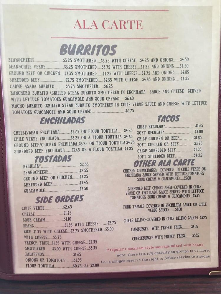 Menu at Los 4 Amigos Restaurant, Payson
