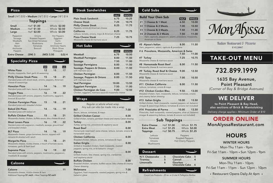 Menu at MonAlyssa Italian Restaurant & Pizzeria, Point Pleasant