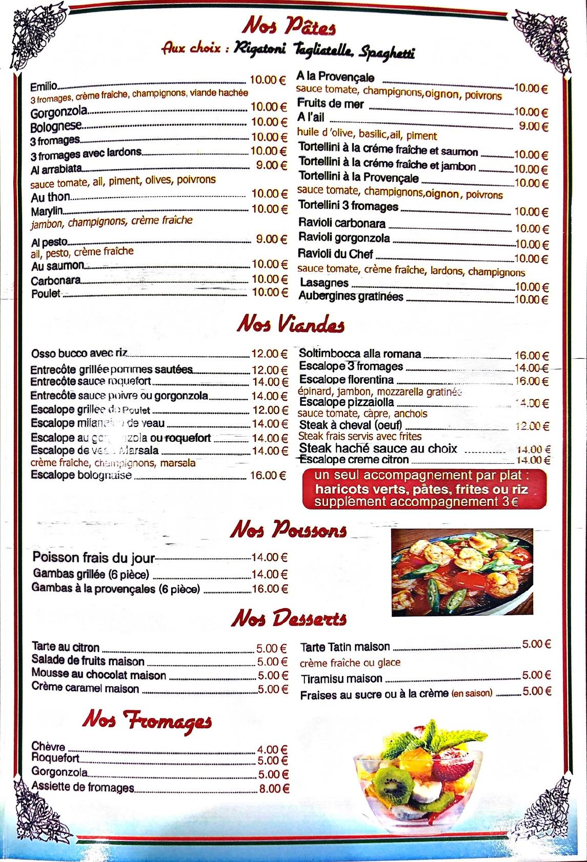 Menu au Pizzeria Carpaccio, Saint-Ouen