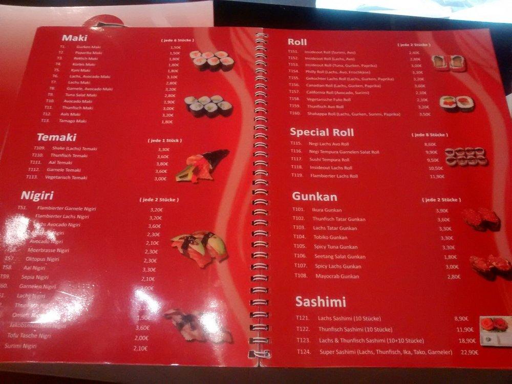 Menu at Sushi Shine restaurant, Frankfurt