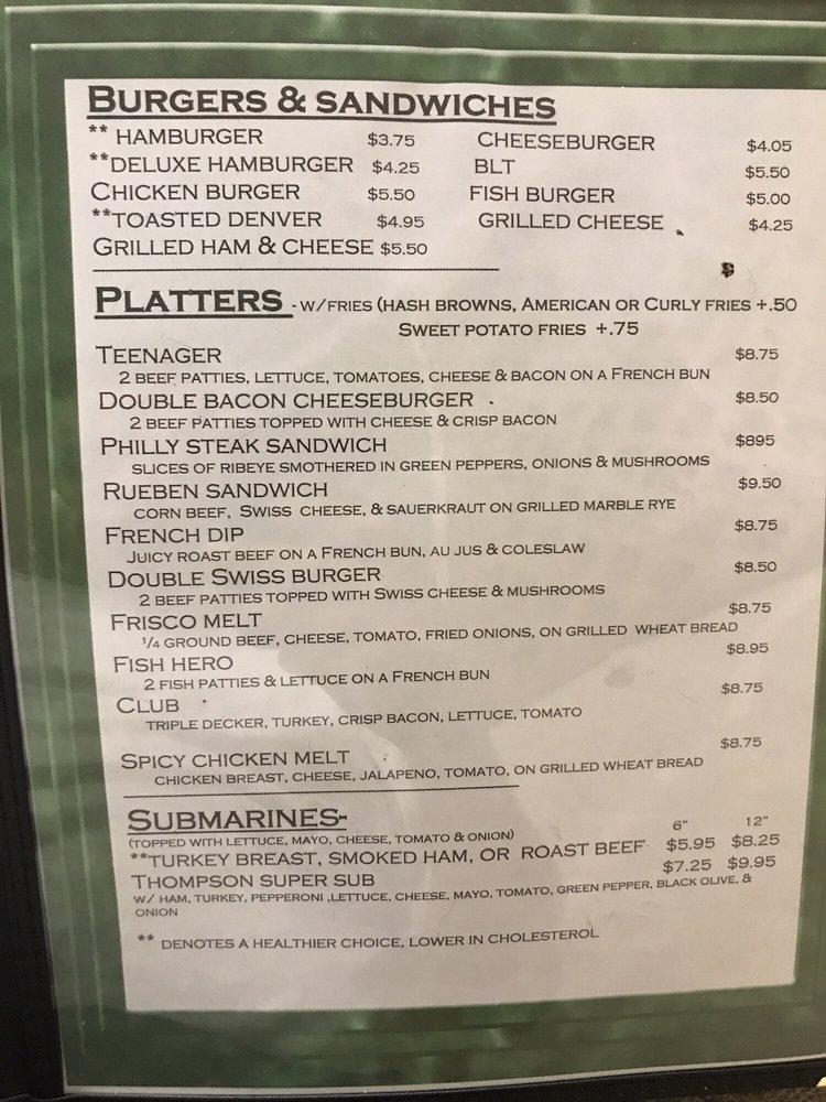 Menu at Thompson's Café pizzeria, Cavalier