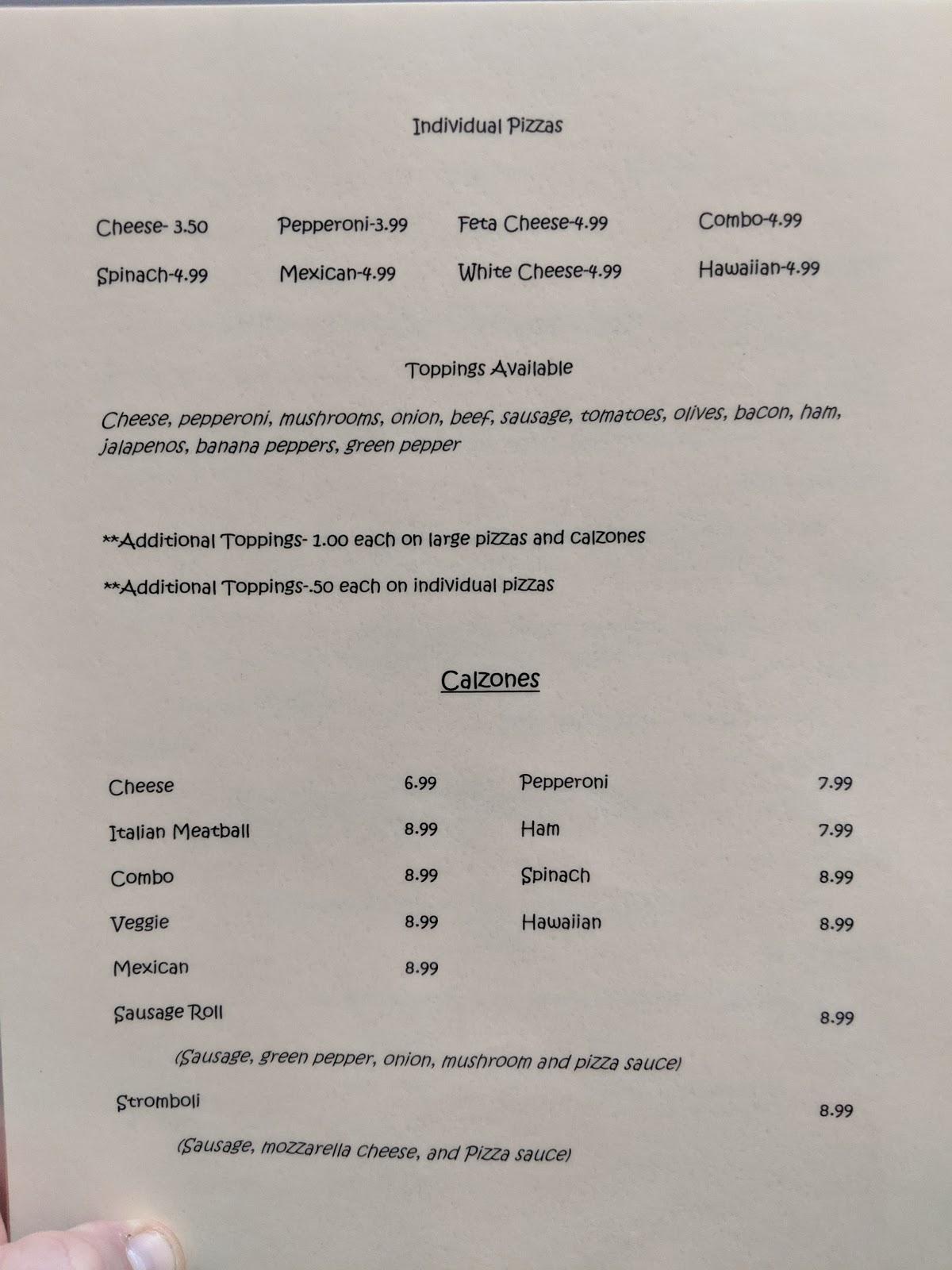 Menu at Tre Fratelli restaurant, USA