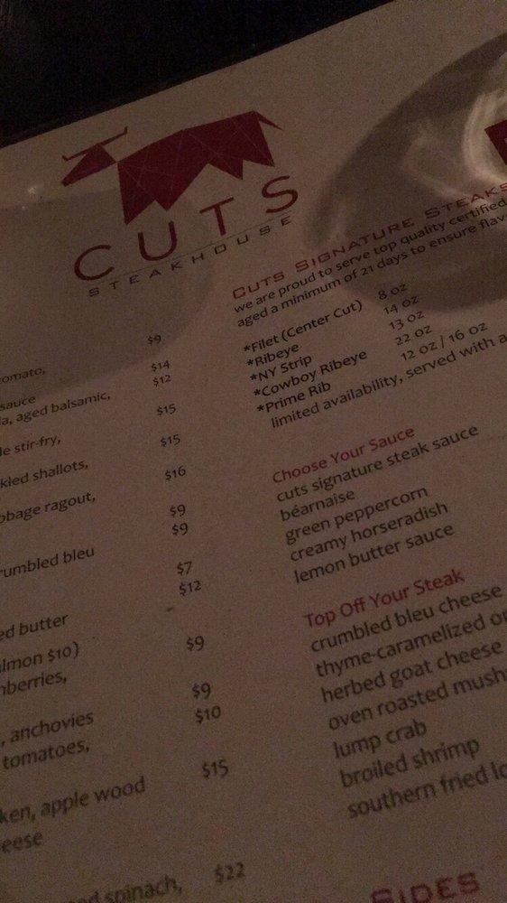 Menu at Cuts Steakhouse, Atlanta