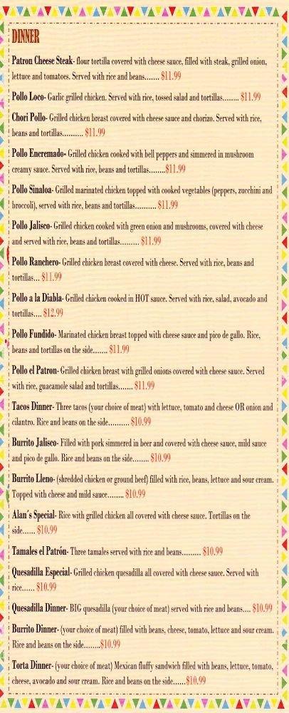 Menu at El Patrón Mexican Kitchen II restaurant, Wilmington