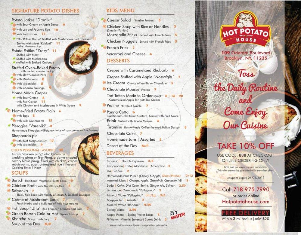 Menu at Hot Potato House restaurant, New York City