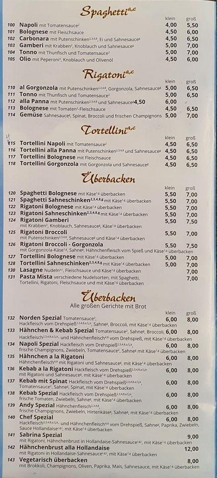 Menu at Pizzeria Palazzo, Norden