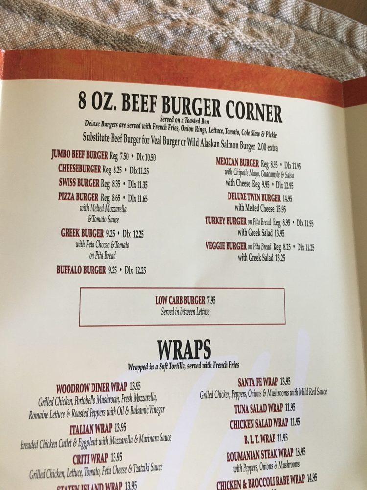 Menu at Woodrow Diner restaurant, New York City, 655 Rossville Ave