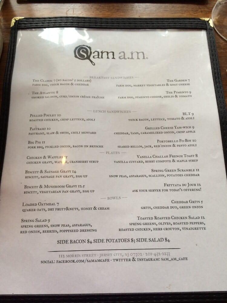 Menu at sam a.m. cafe, Jersey City