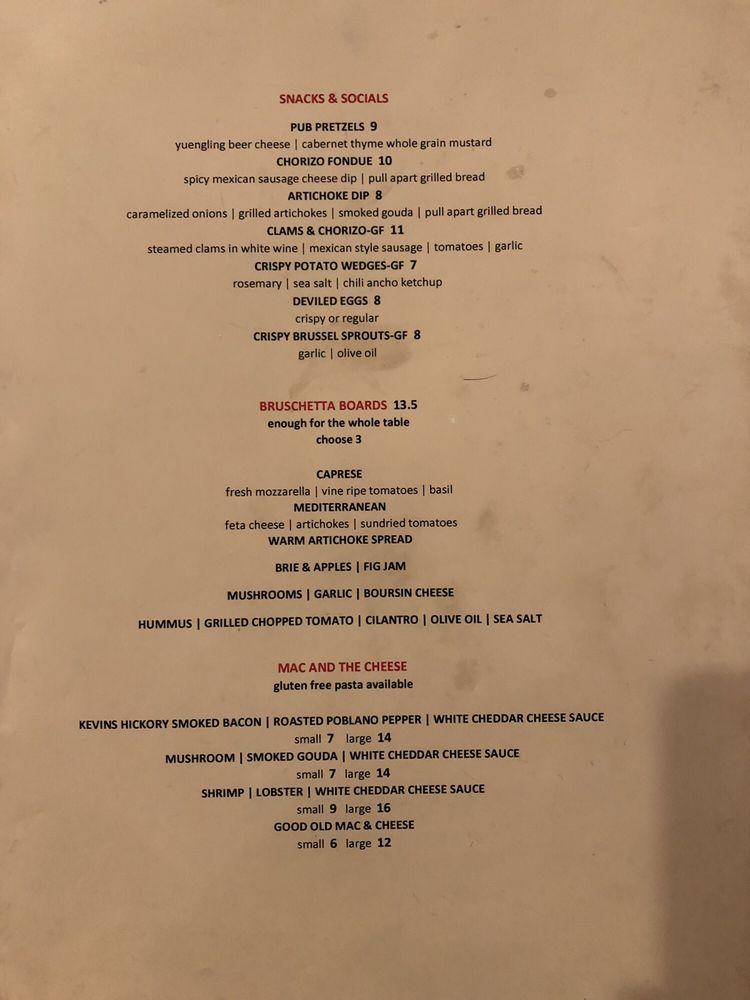 Menu at Allegheny Mariner restaurant, Kittanning