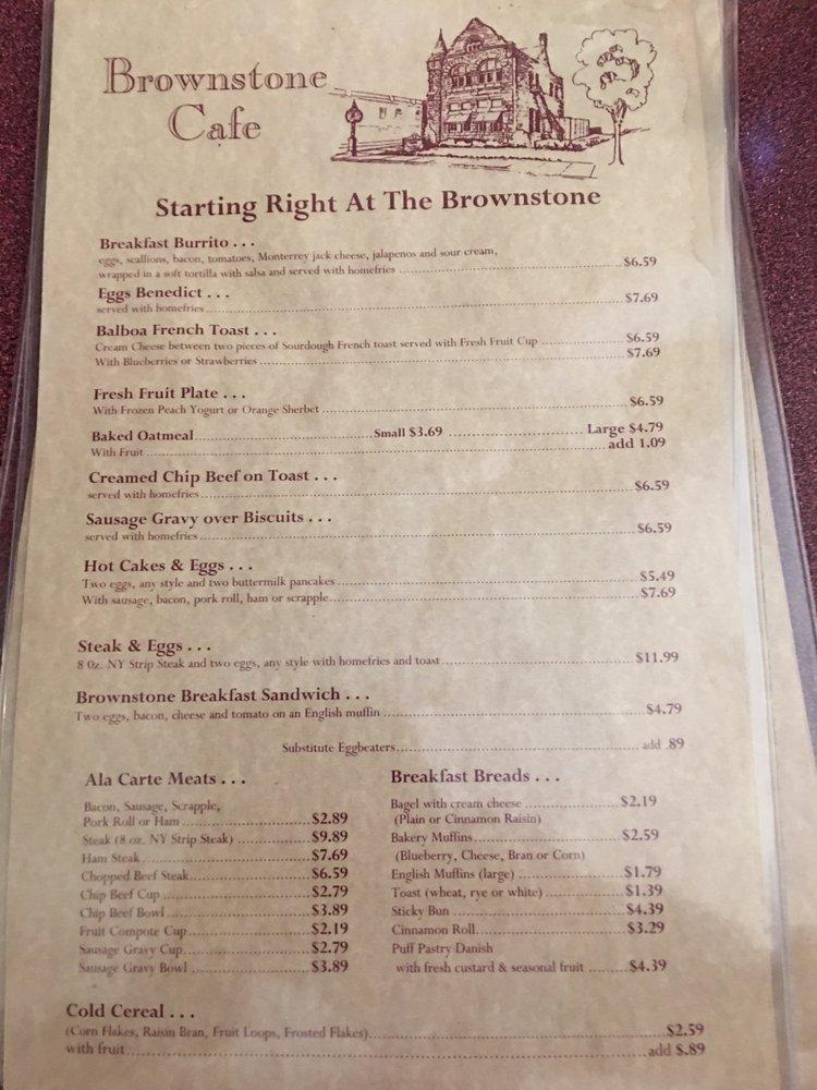 Menu at Brownstone Cafe, Middletown