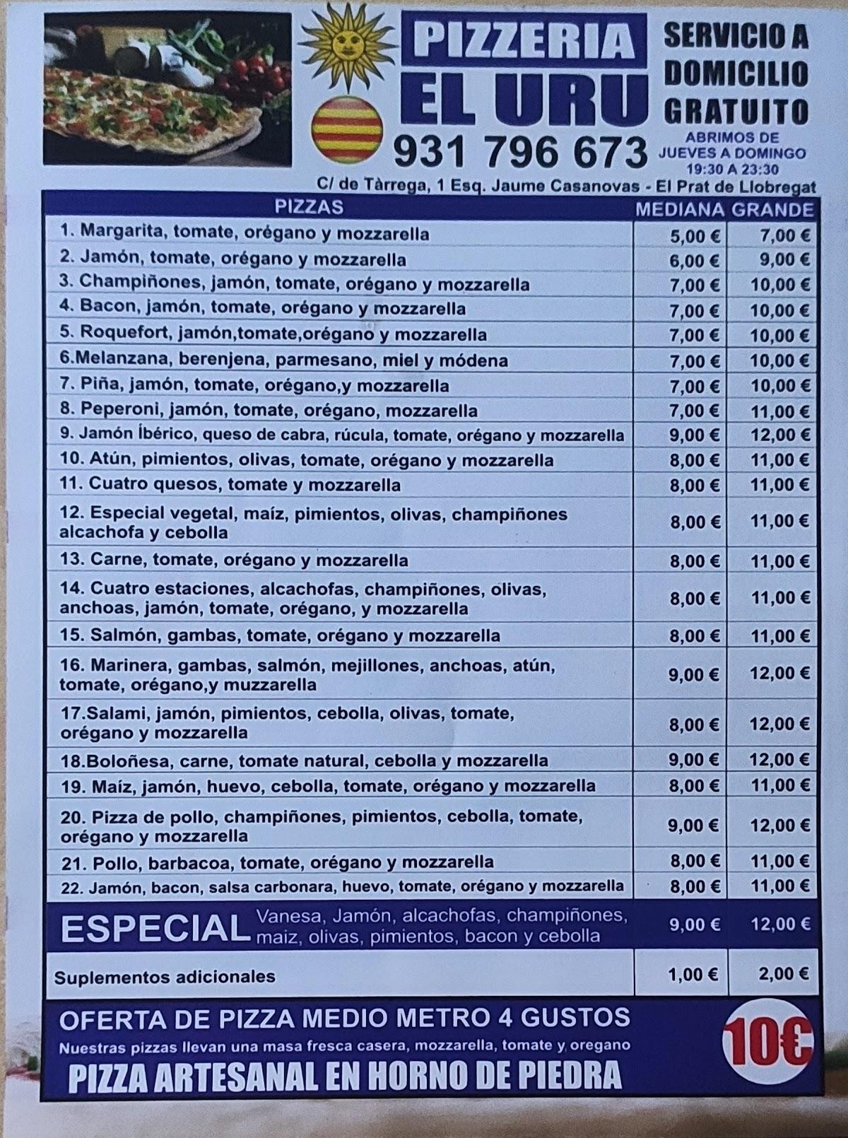 Menu at El Uru restaurant, El Prat de Llobregat