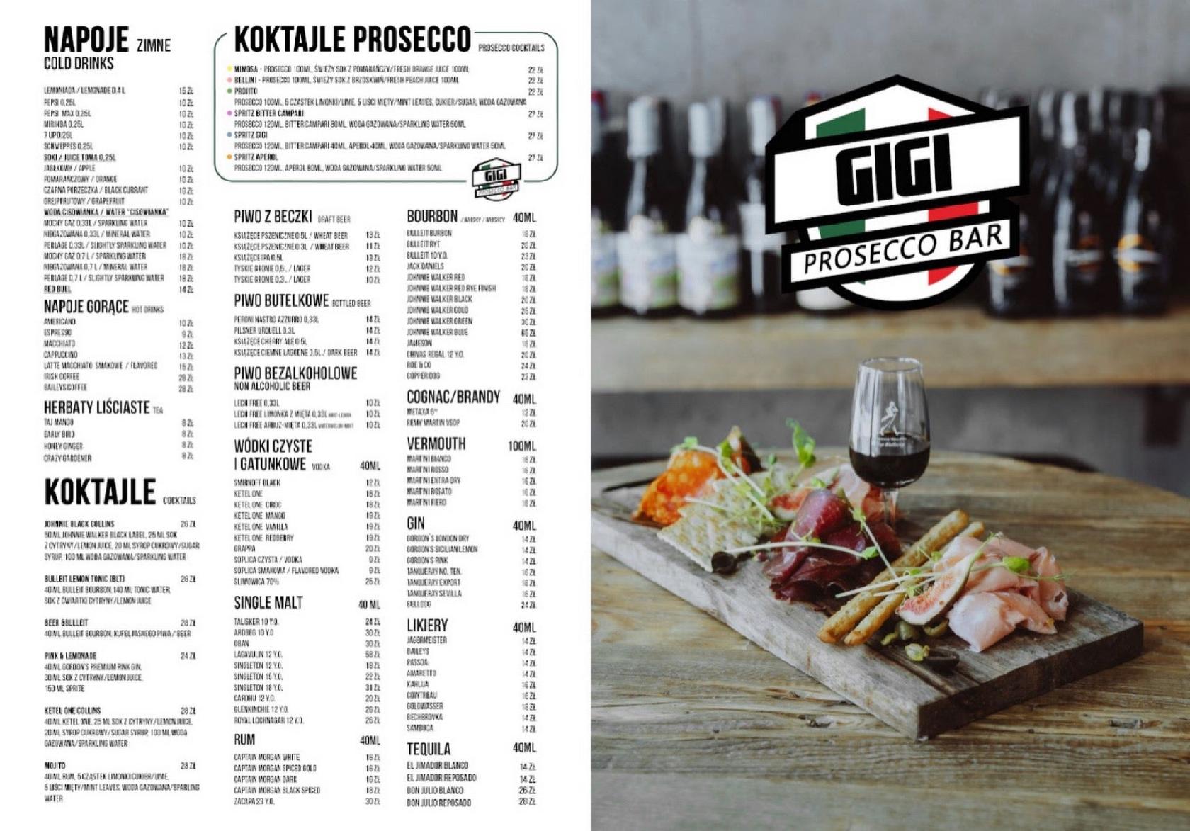 Menu at Gigi Prosecco Bar, Gdańsk