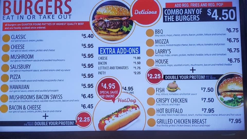 Menu at Ryan's Drive In fast food, Leduc