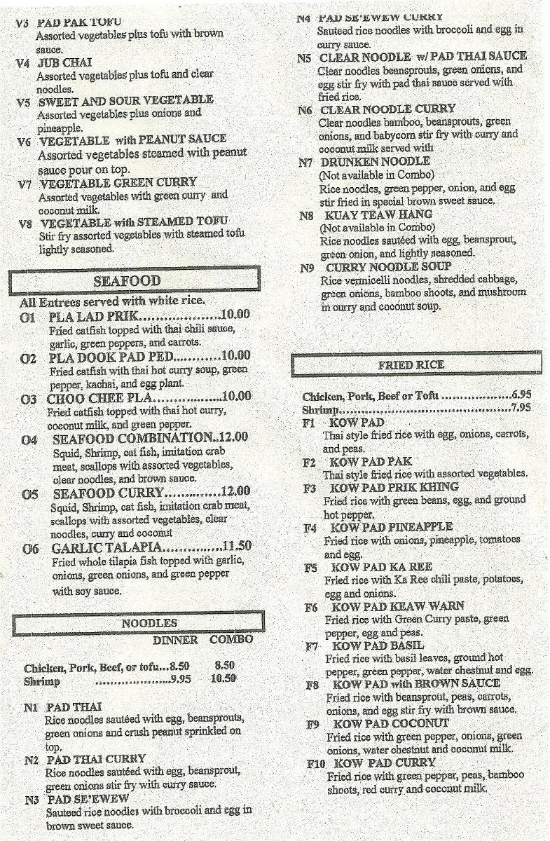 Menu at Thai Garden Restaurant, Ferndale