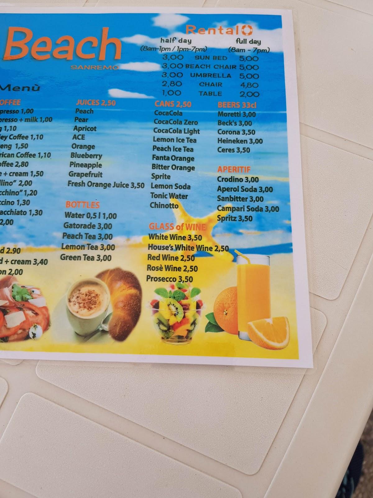 Menu at Bussana Beach Spiaggia - pub & bar, Bussana