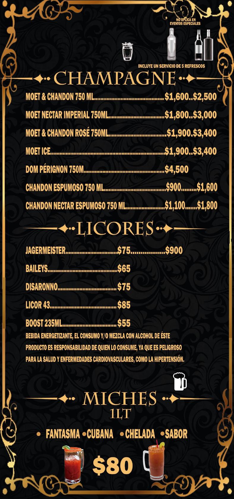 Carta de El Sinaloense Antro-Bar, Morelia