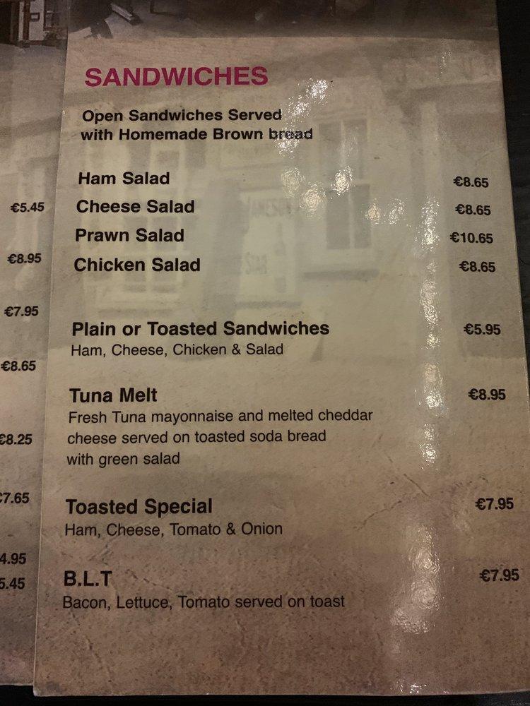 Menu at Fureys Bar, Moyvally