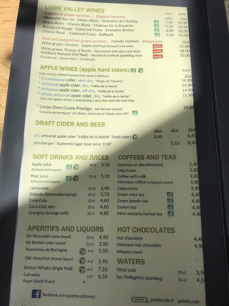Menu at Galette Café, Paris