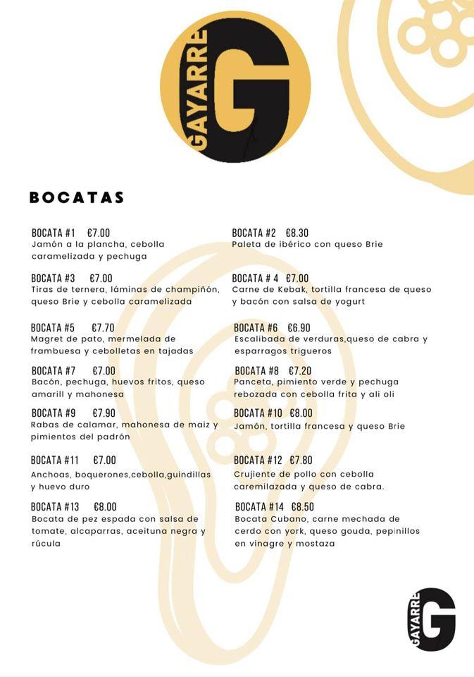 Menu at Gayarre Bar Restaurante, Tudela