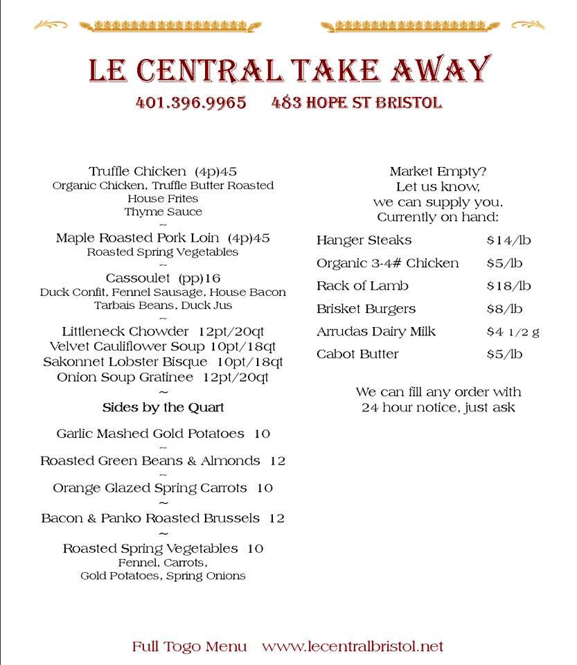 Menu at Le Central pub & bar, Bristol, 483 Hope St