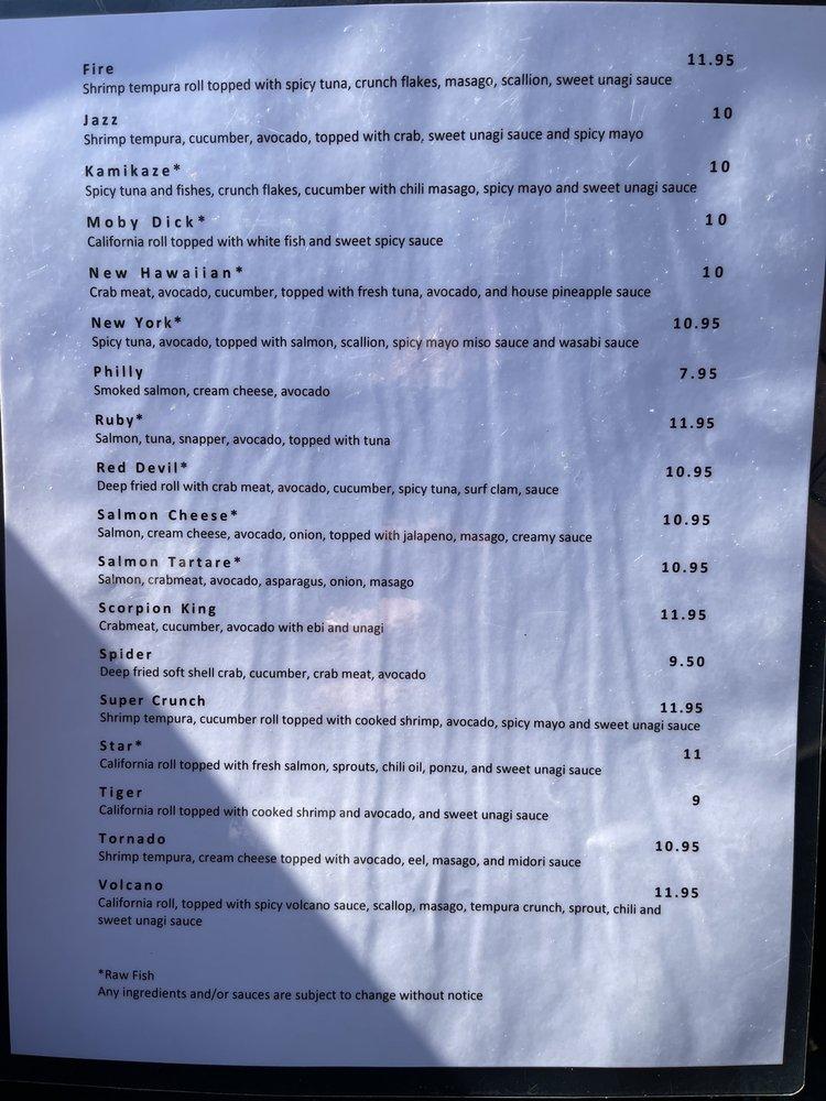 Menu at Little Kyoto restaurant, Hayden
